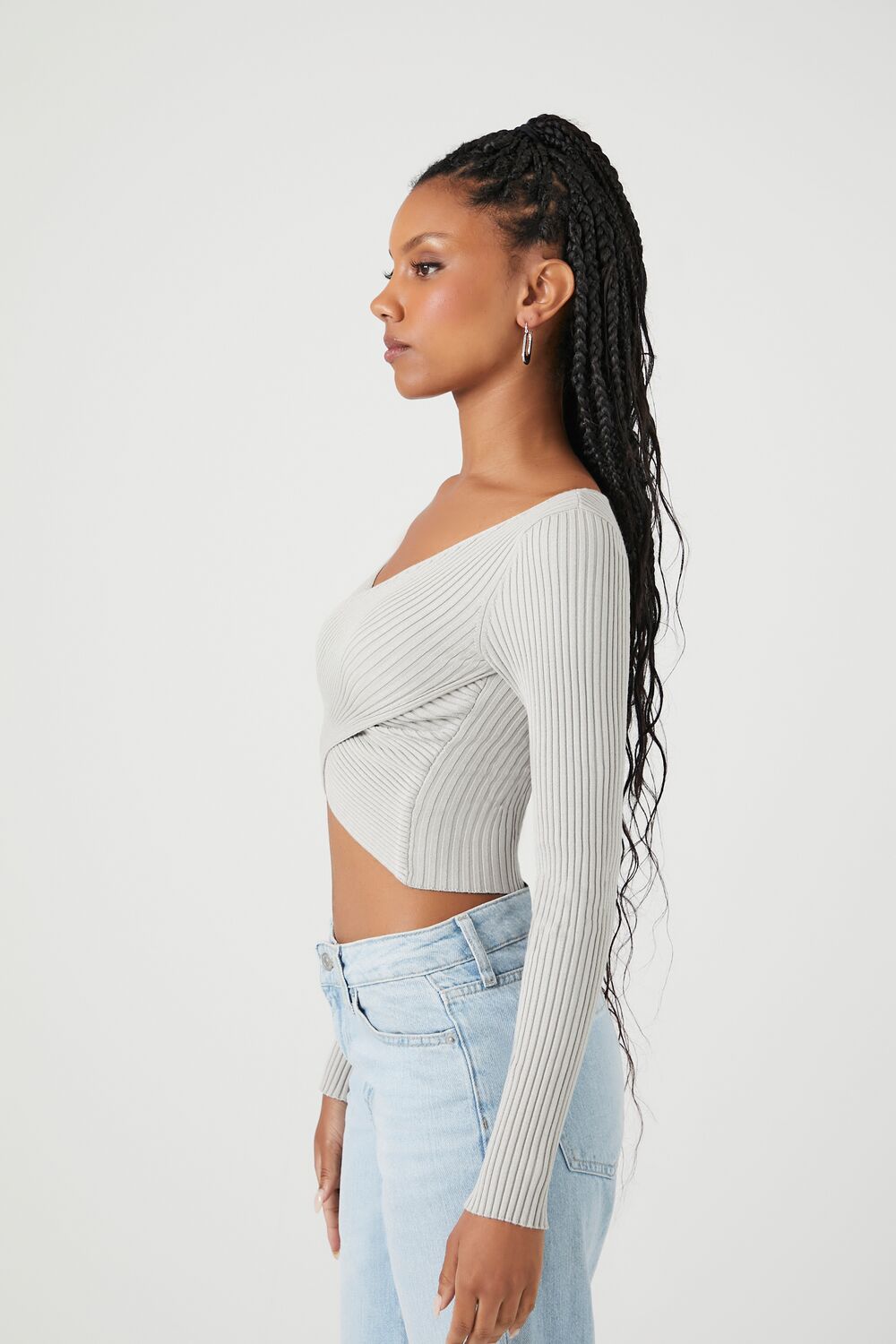 Forever 21 Sweater-Knit Crossover Crop Top - silver – Bonton