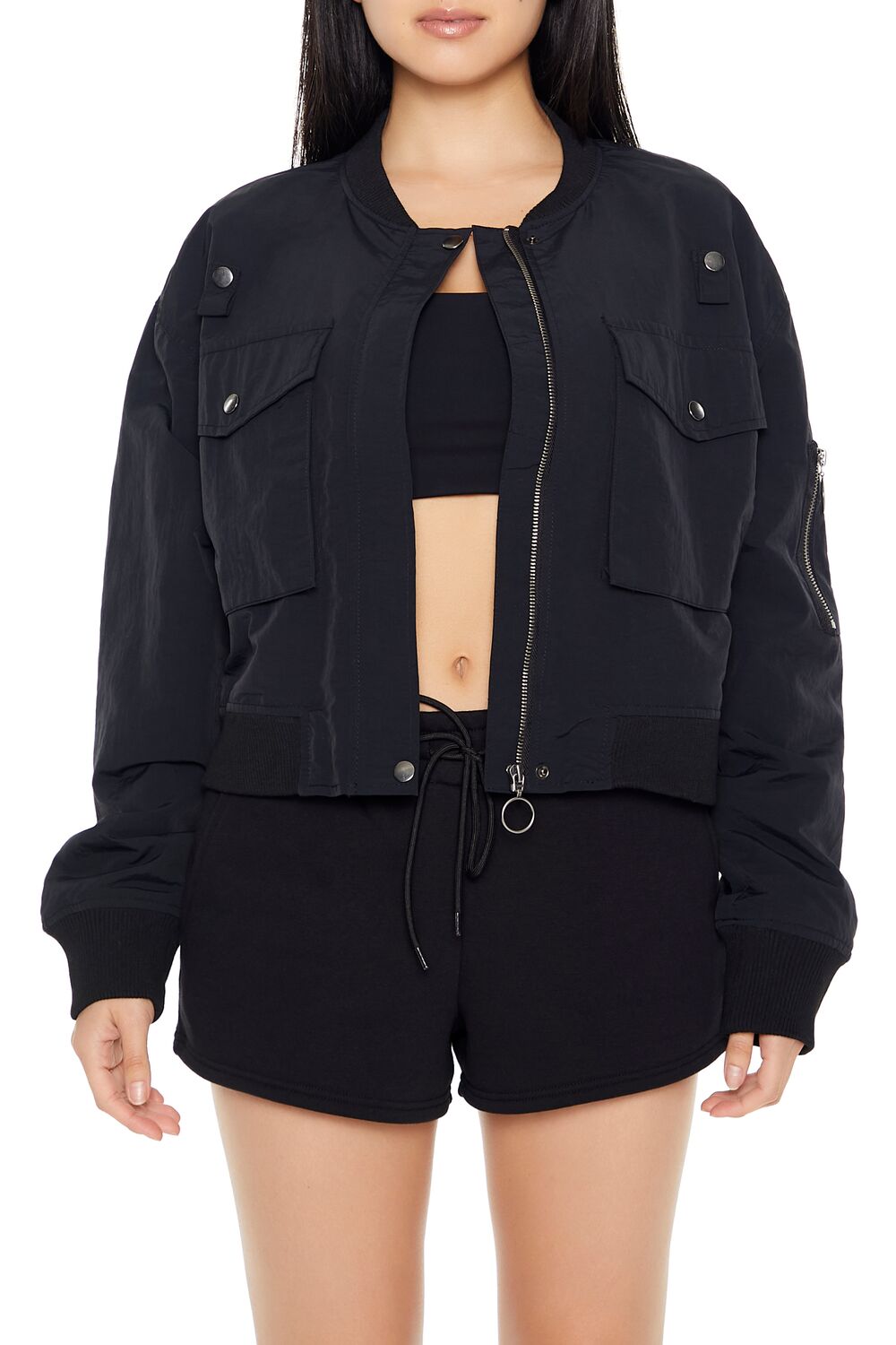 Forever 21 Zip-Up Cargo Bomber Jacket - black-swatch – Bonton