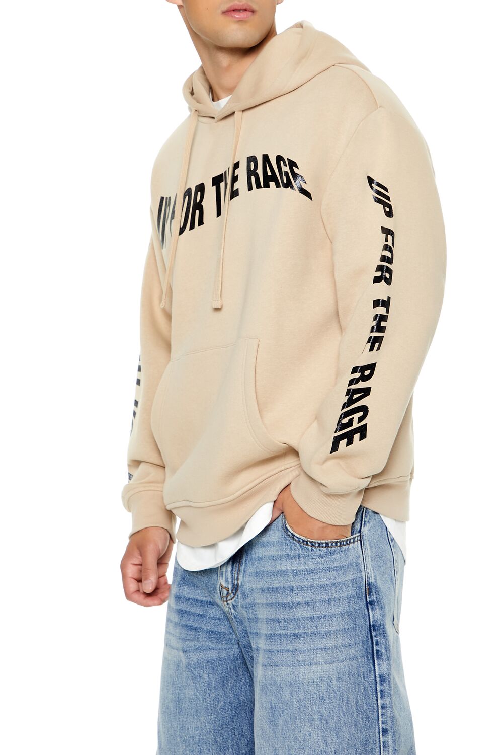 Forever 21 Up For The Rage Glitter Graphic Hoodie - taupe black – Bonton
