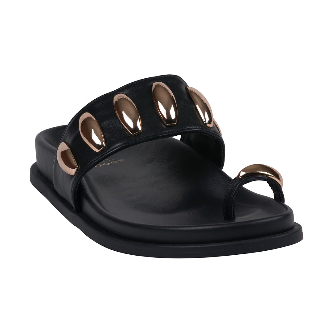 GC Shoes Women's Sonya Black Toe Ring Hardware Slide Footbed Sandals ...