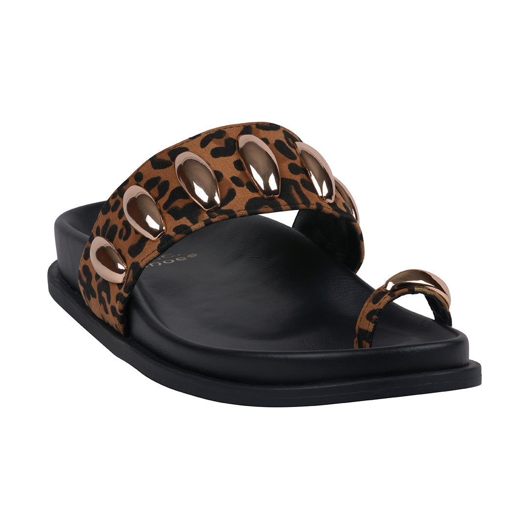 GC Shoes Women's Sonya Leopard Toe Ring Hardware Slide Footbed Sandals ...
